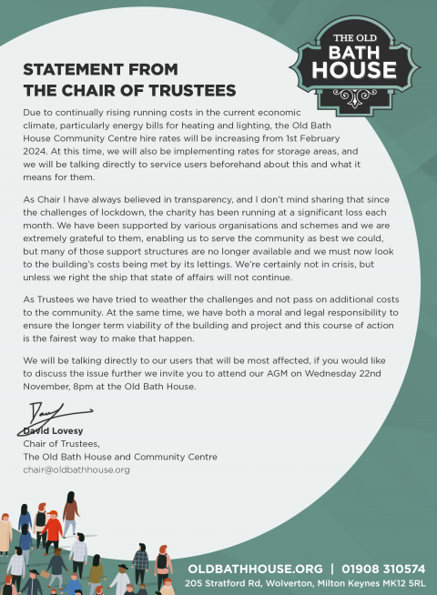 Statement from the Chair of Trustees | The Old Bath House